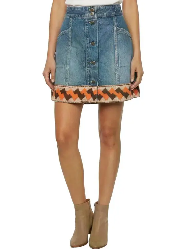 Valentino Garavani Embroidered Denim Mini Skirt - Blue