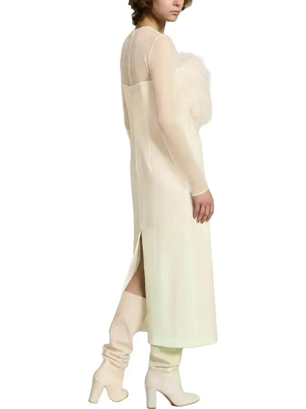 Alberta Ferretti Feather-detail Sheer-panel Midi Dress - White