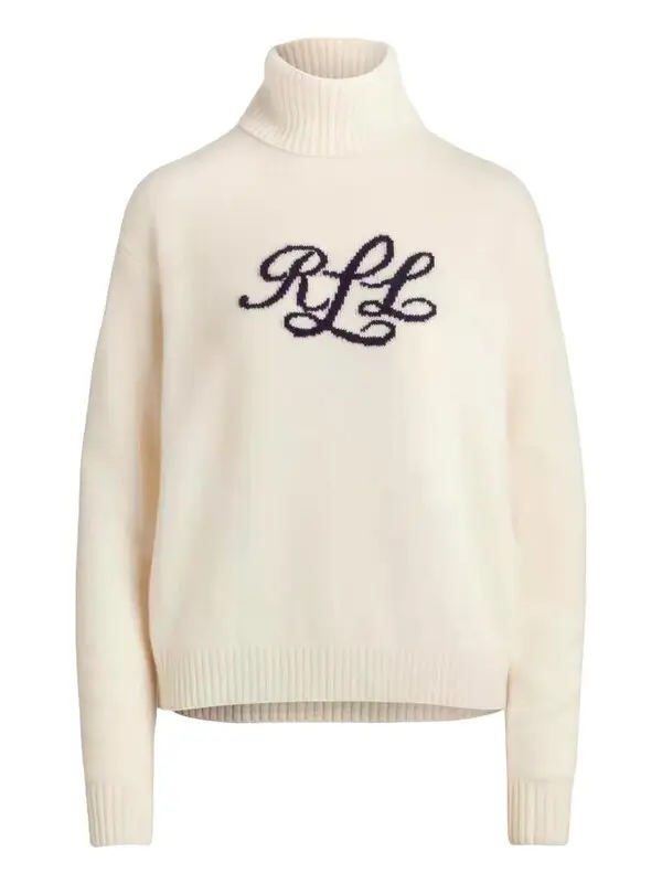 Ralph Lauren Cashmere Logo Intarsia Turtleneck Sweater - Neutrals