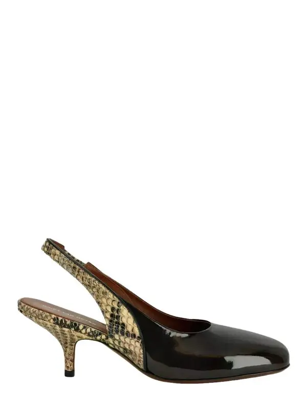 Dries Van Noten Leather Slingback Pumps With Snakeskin Accents - Black