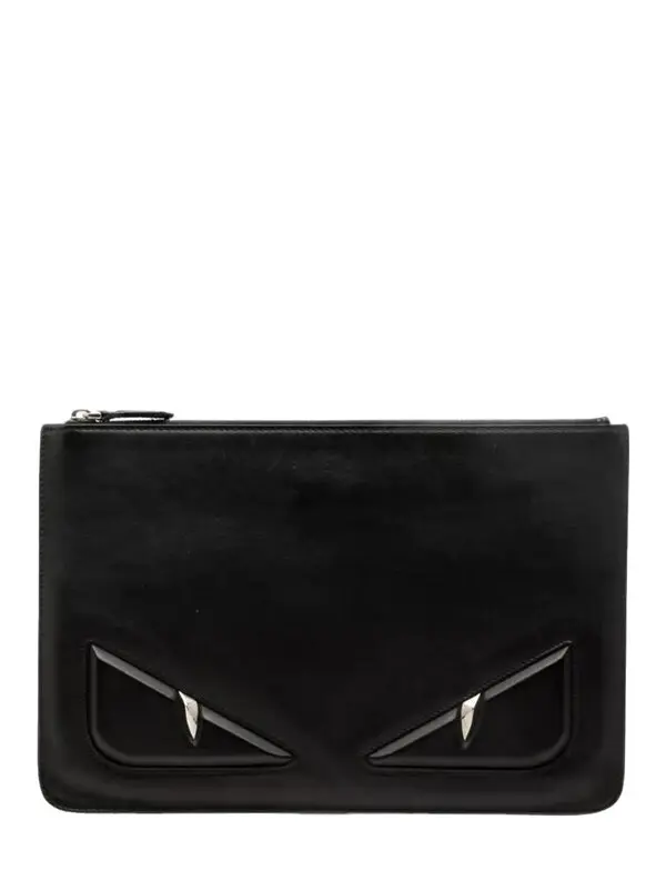 Fendi Leather Monster Zip Clutch Bag - Black