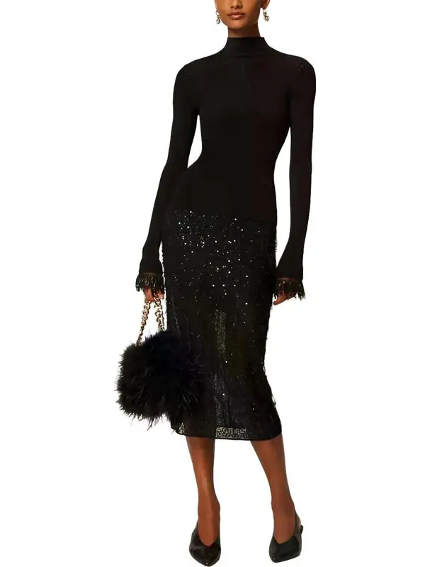 TWINSET Ribbed Knit Embellished Turtleneck Jumper - Black