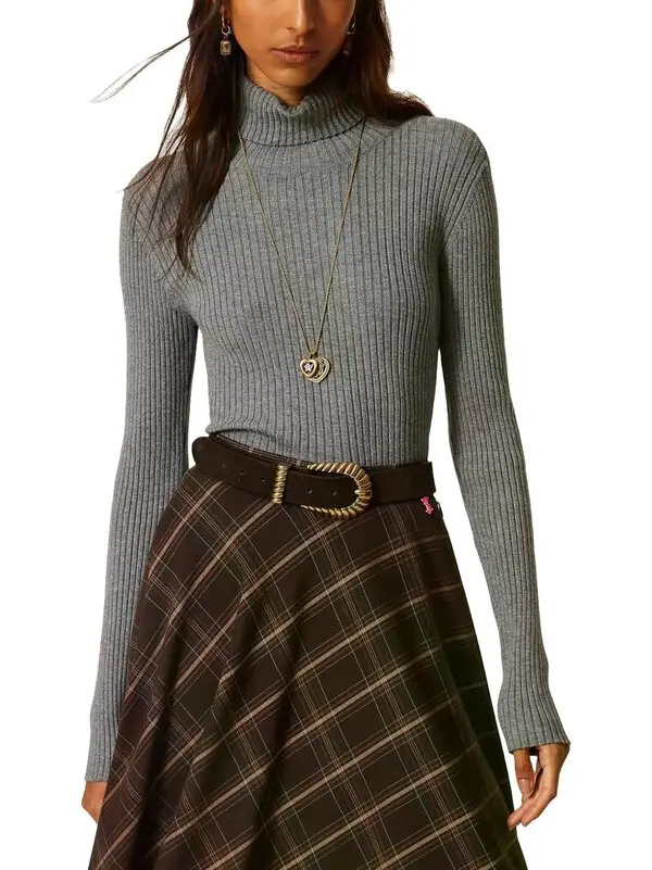 TWINSET Ribbed Knit Roll-neck Jumper - Grey