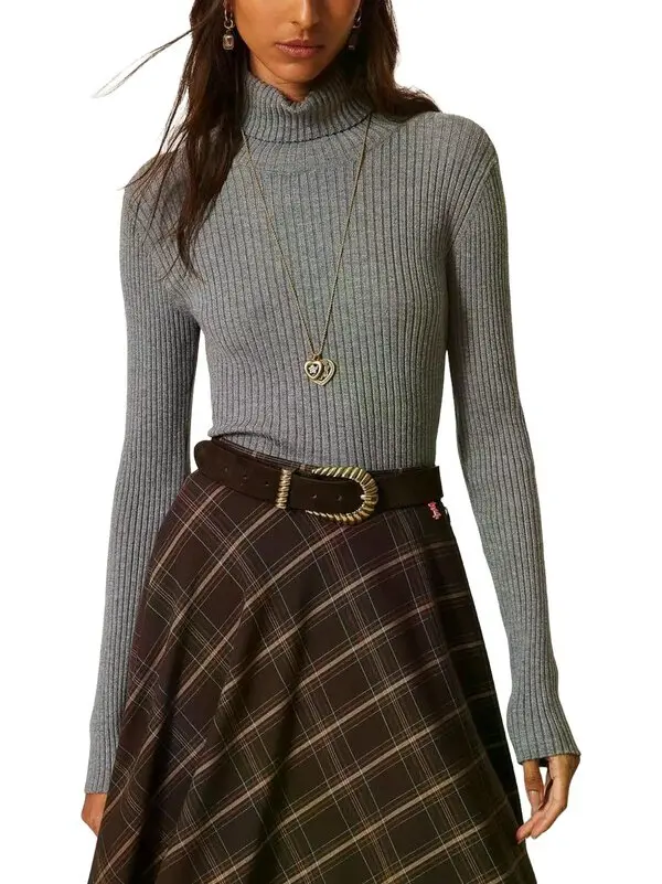 TWINSET Ribbed Knit Roll-neck Jumper - Grey