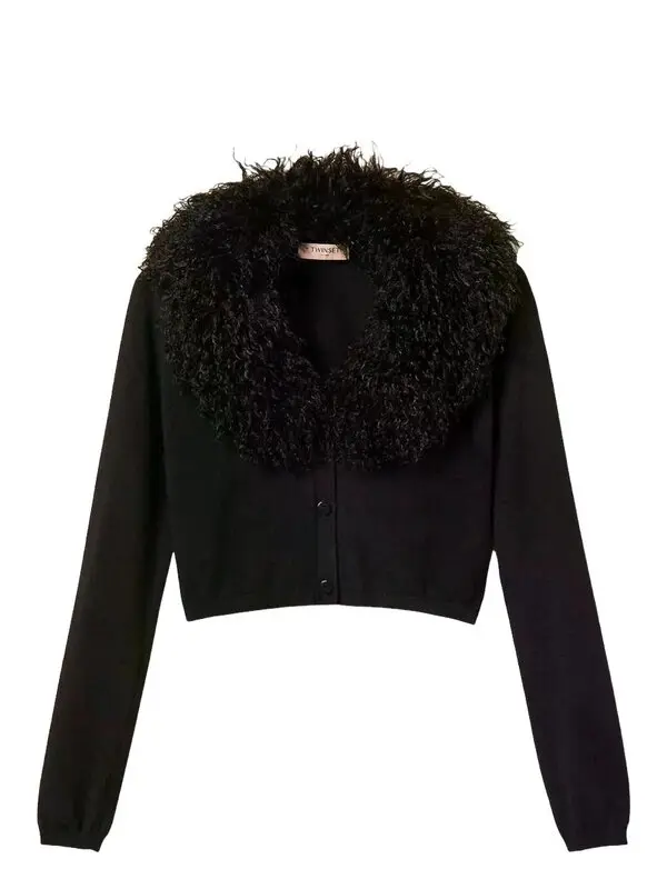 TWINSET Cropped Cardigan With Faux Fur Collar - Black