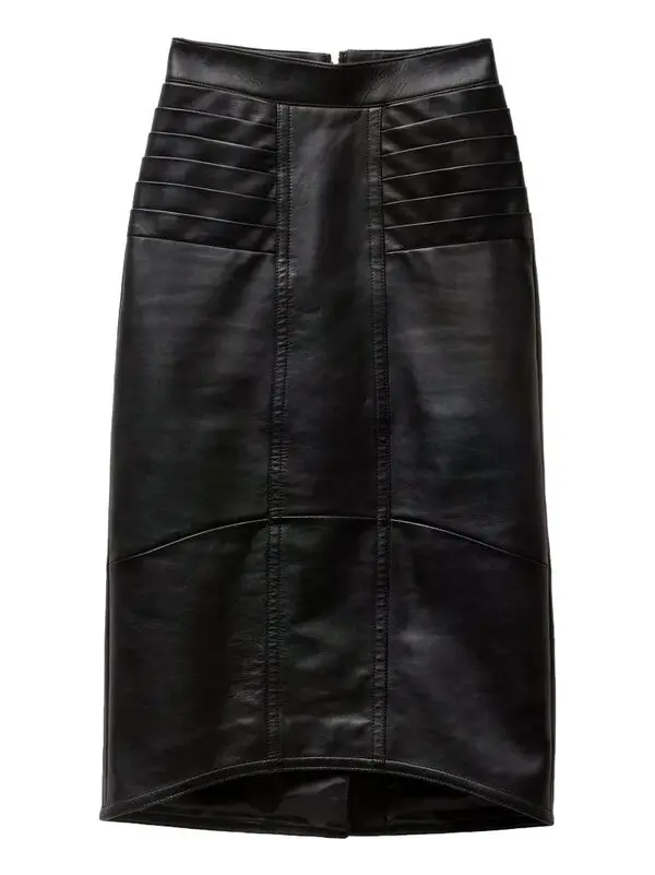 Versace Nappa Leather Midi Skirt With Pleated Detail - Black
