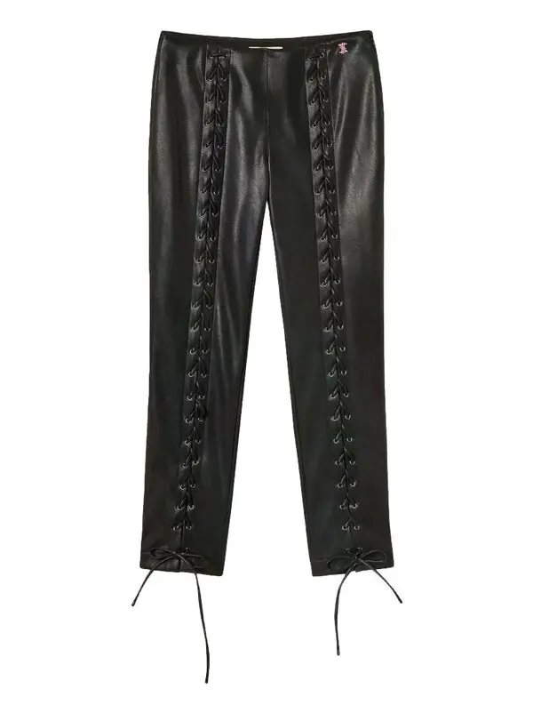 TWINSET Faux Leather Trousers With Lace-up Detailing - Black