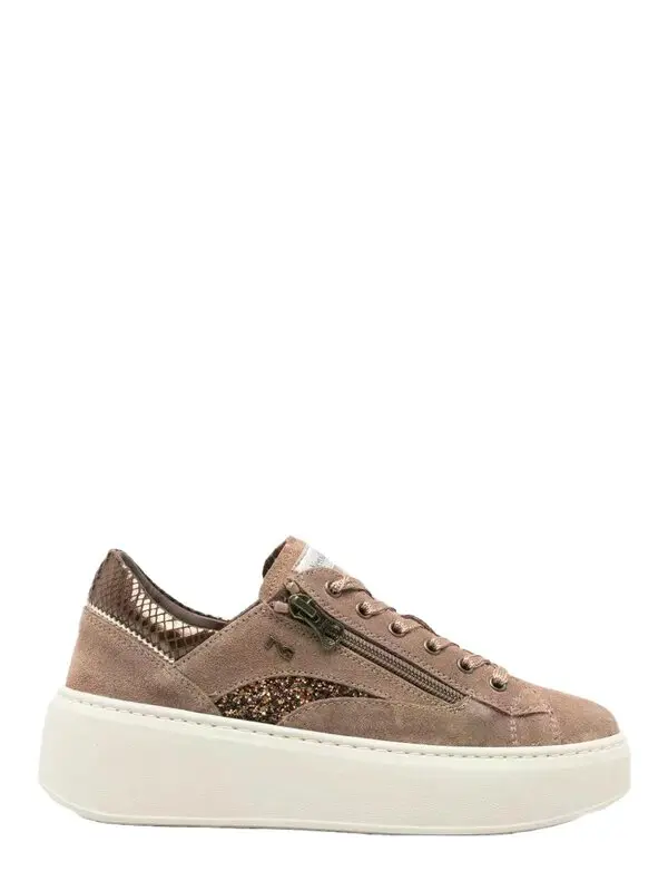 NEROGIARDINI Zip-up Sneakers With Glitter Detail - Brown