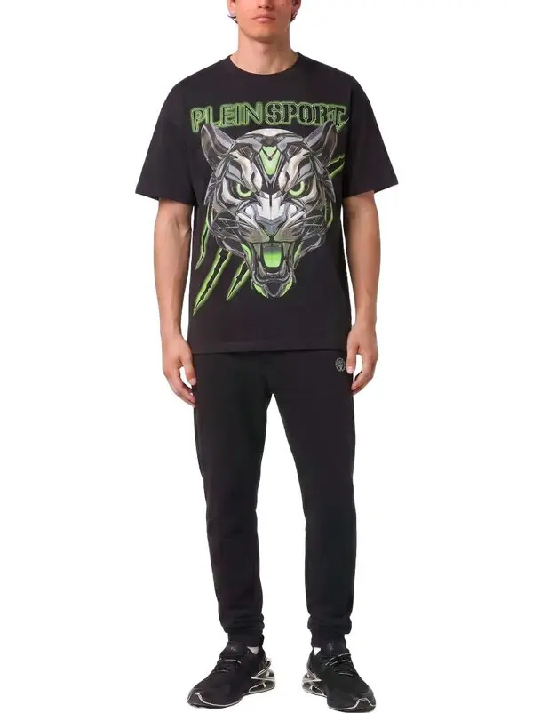 PLEIN SPORT Tiger-print Logo-print T-shirt - Black