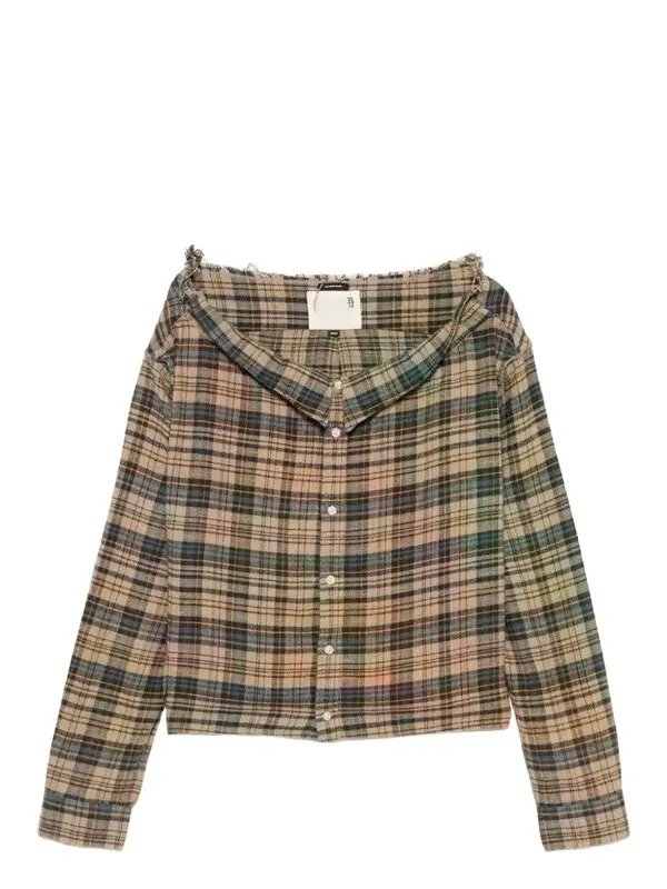 R13 Plaid Off-the-shoulder Shirt - Neutrals