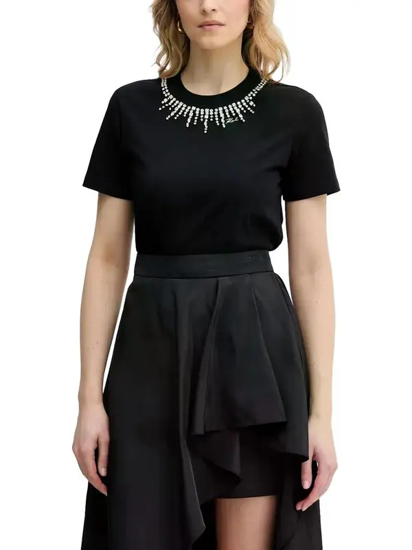 Karl Lagerfeld Crystal-embellished Logo-detail T-shirt - Black