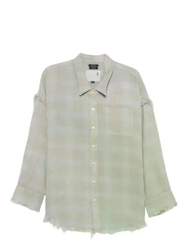 R13 Long Sleeve Plaid Shirt With Distressed Detailing - Blue