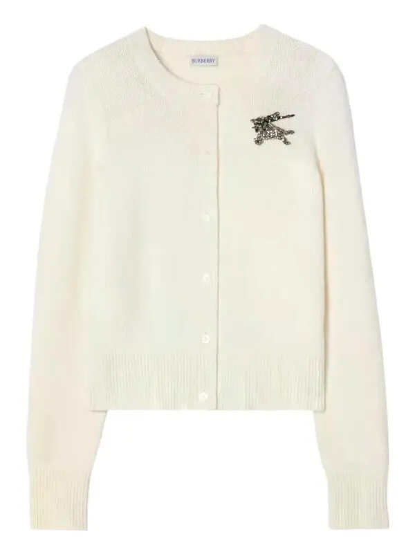 Burberry Knight Embellished Wool Cashmere Cardigan - Neutrals