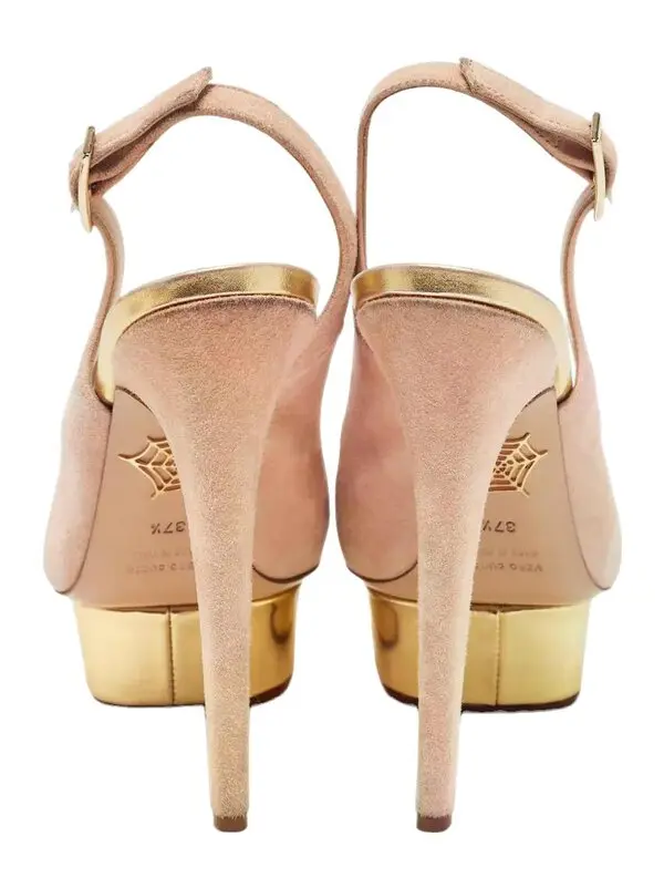 CHARLOTTE OLYMPIA Beige Suede Platform Slingback Pumps - Neutrals