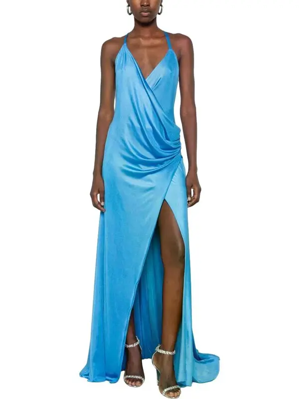 ALESSANDRO LEGORA Crossover-neck Maxi Dress - Blue
