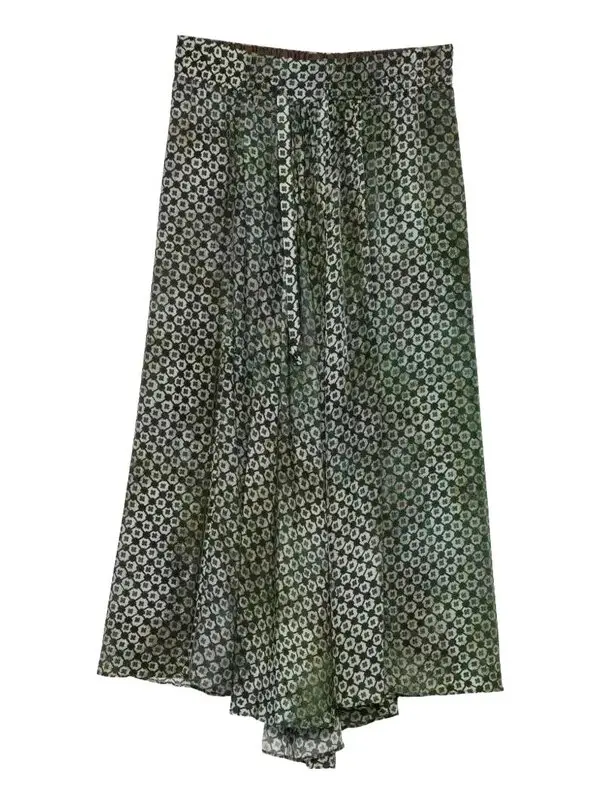ZIGGY CHEN Geometric Print Drawstring Skirt - Green