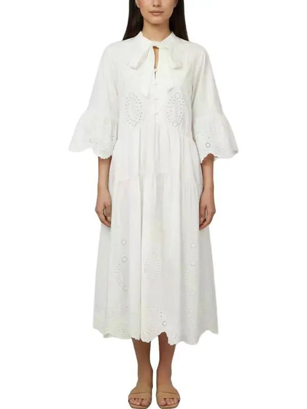 SELF-PORTRAIT Broderie Anglaise Cotton Midi Dress - White