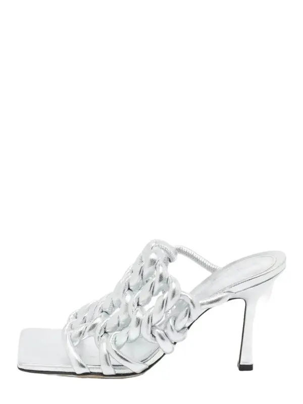 Bottega Veneta Intrecciato Metallic Leather Stiletto Sandals - Silver