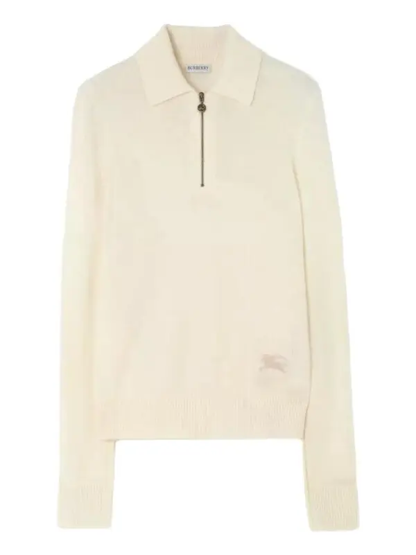 Burberry Long Sleeve Cashmere Polo Shirt - Neutrals