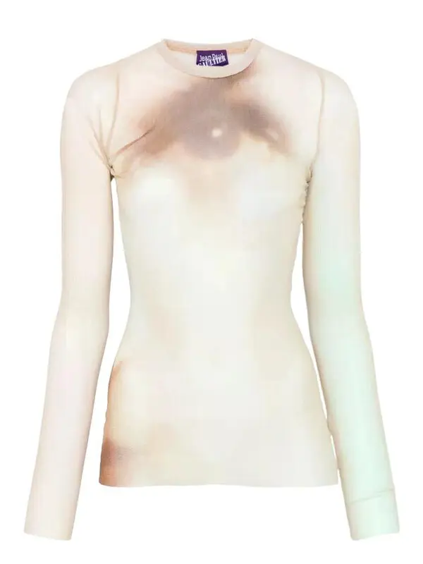 JEAN PAUL GAULTIER Sheer Paneled Long-sleeve Top - Neutrals