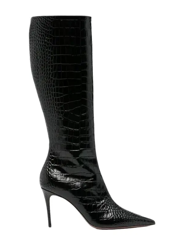 Paris Texas Vera Croc-effect Leather Boots - Black