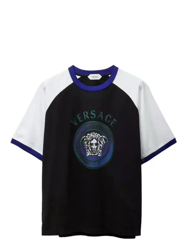 Versace Printed Cotton-jersey Regular T-shirt - Black