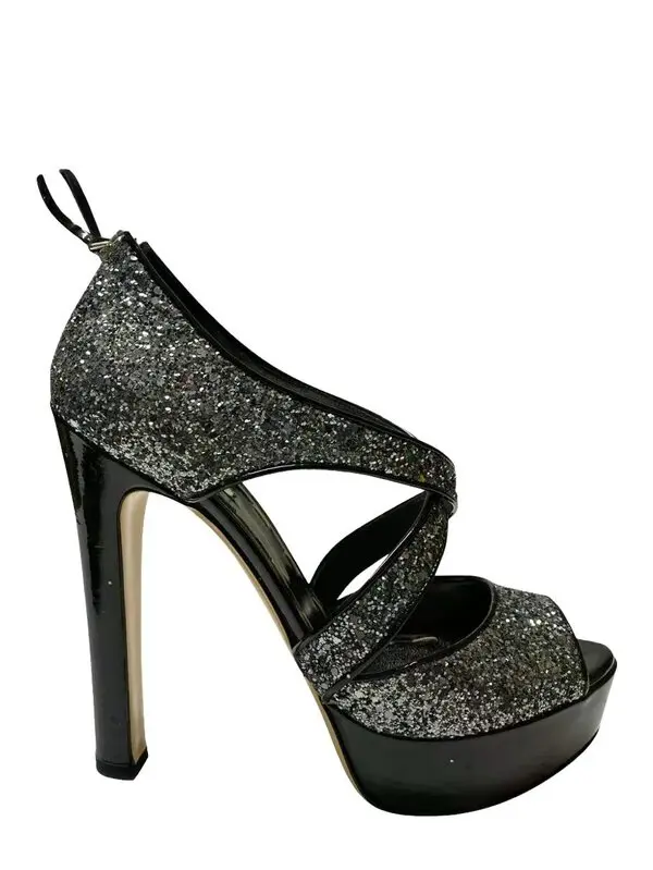 Miu Miu Glitter Platform Stiletto Sandals - Grey