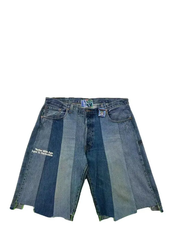 BETTER WITH AGE Indigo Patchwork Raw-cut Shorts - Blue
