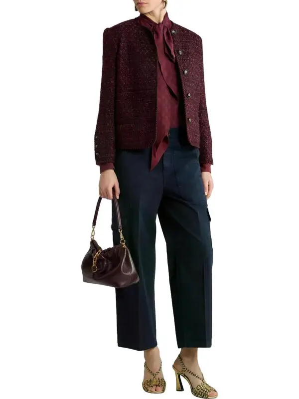 Etro Cropped Wool-blend Tweed Jacket With Pegaso Buttons - Purple