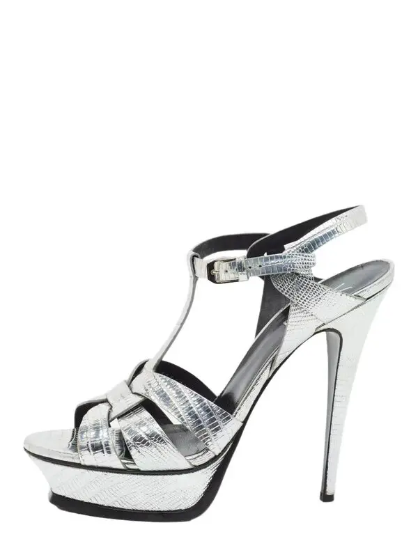 Saint Laurent Tribute Lizard-embossed Platform Sandals - Silver