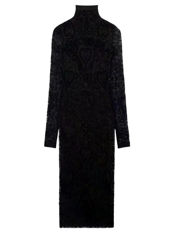 Off-White Flocked Paisley-print Midi Dress - Black