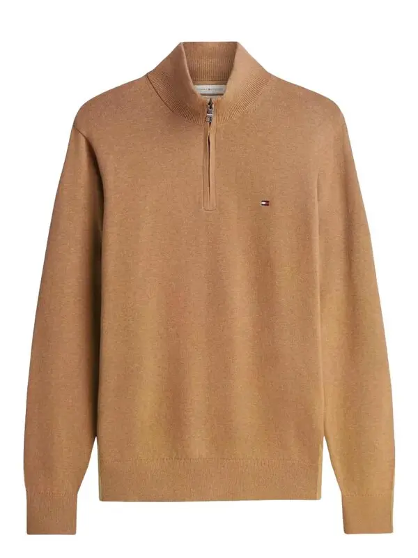 Tommy Hilfiger Quarter-zip Logo-embroidered Sweater - Brown
