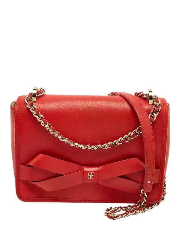 Carolina Herrera Calf Leather Bow Flap Shoulder Bag - Red