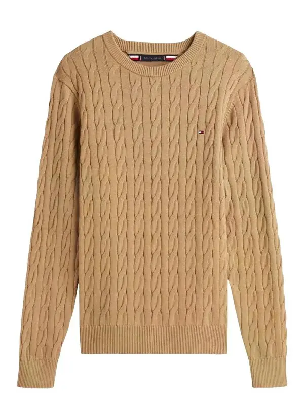 Tommy Hilfiger Cable Knit Embroidered Logo Sweater - Brown