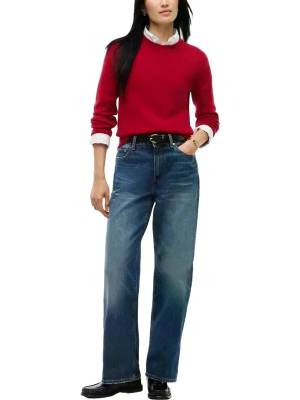 Tommy Hilfiger Logo Embroidered Ribbed Trim Sweater - Red