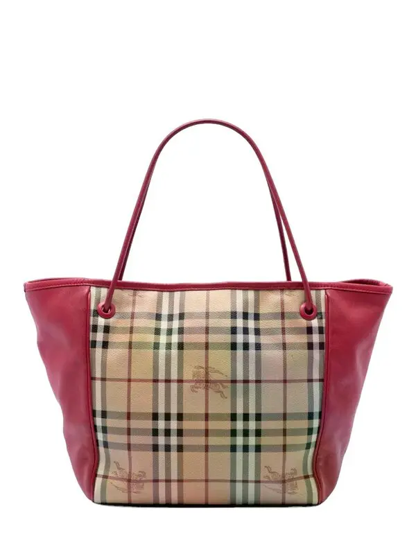 Burberry Small Haymarket Check Coated Canvas And Calfskin Canterbury Tote Bag - Red