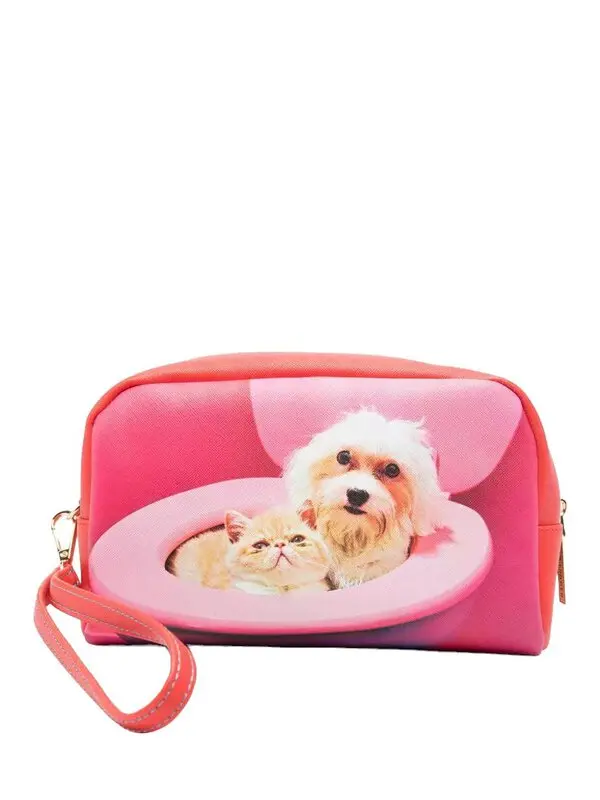 SELETTI Toiletpaper Cat-and-dog-print Makeup Bag - Pink