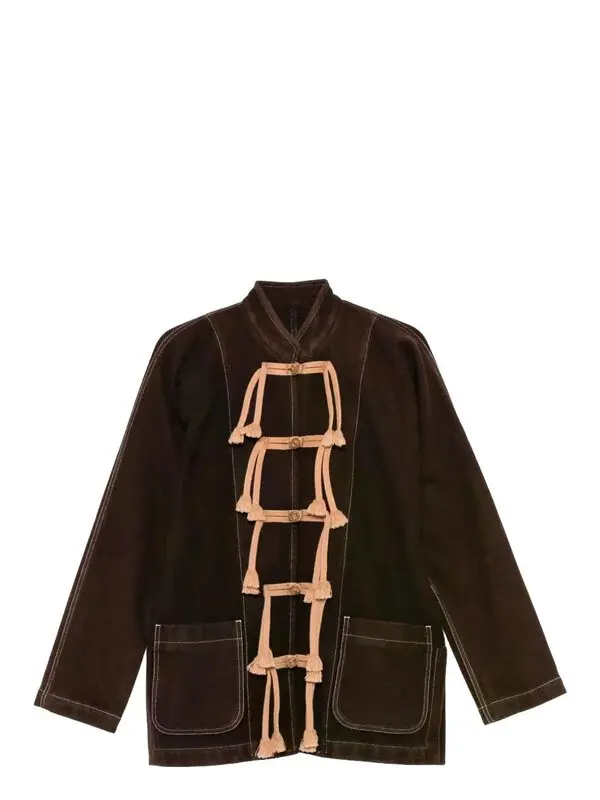 UMA WANG Contrast-stitched Rope-trim Coat - Brown