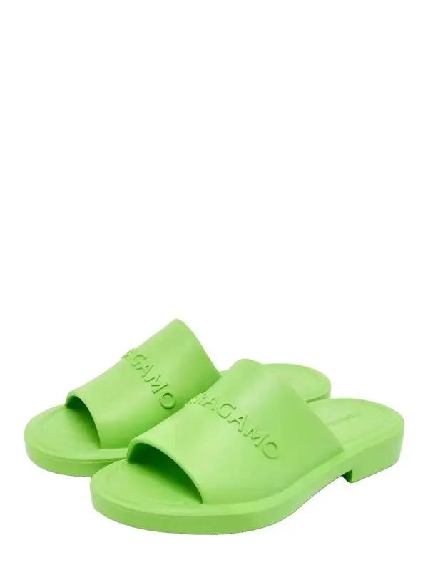 FERRAGAMO Giuneva Embossed Logo Slide Sandals - Green