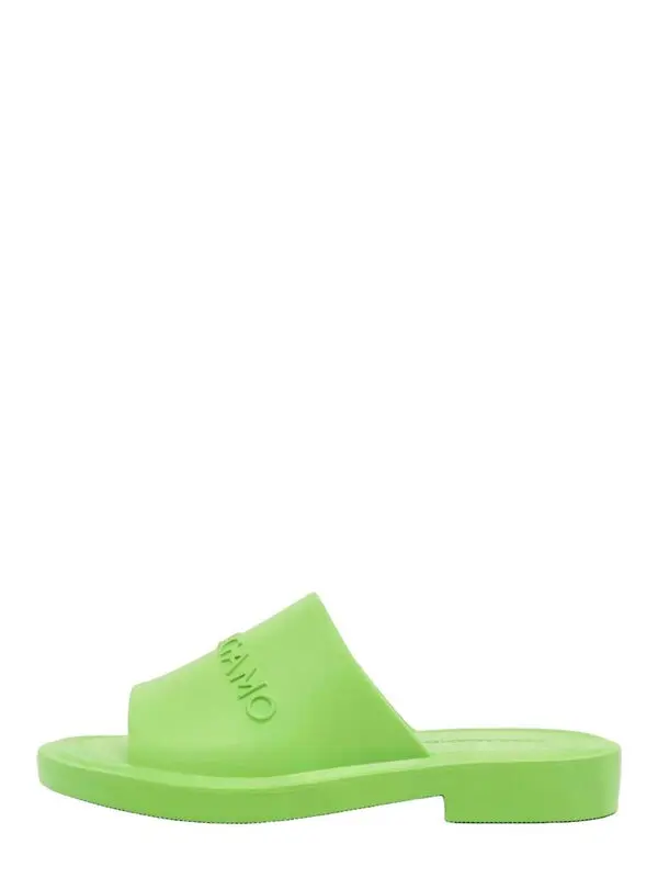 FERRAGAMO Giuneva Embossed Logo Slide Sandals - Green