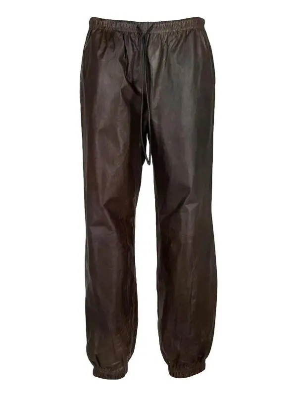 GIORGIO BRATO Leather Drawstring Trousers - Brown
