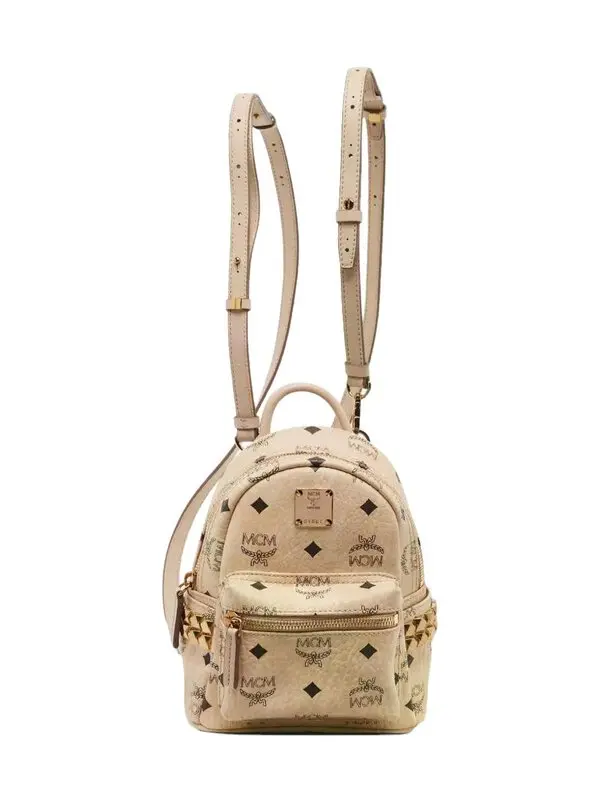 Mcm Mini Stark Visetos Backpack With Gold-tone Studs - Neutrals