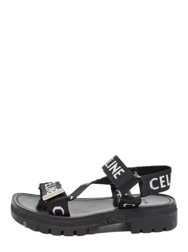 Celine Canvas Logo-print Slingback Flat Sandals - Black