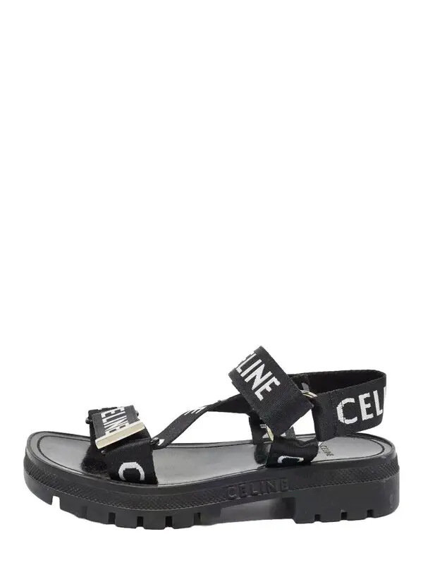 Celine Canvas Logo-print Slingback Flat Sandals - Black