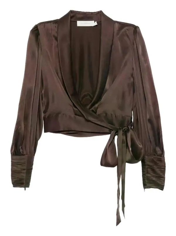 Zimmermann Wrap Satin Blouse - Brown