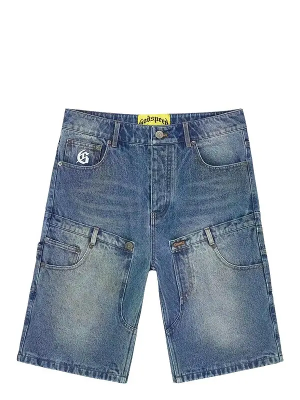 GODSPEED Panelled Denim Cargo Shorts - Blue