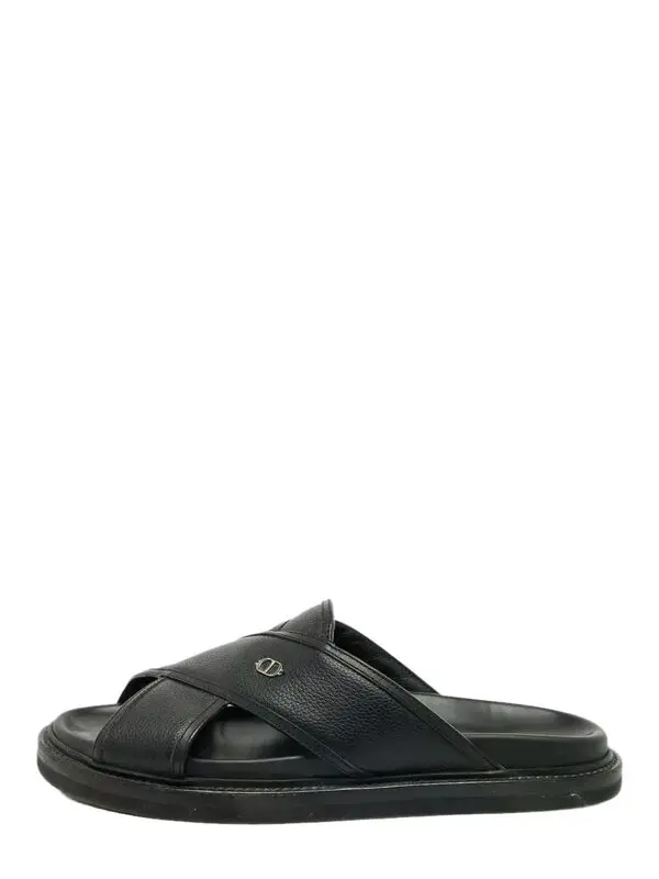 Dior Aqua Criss-cross Leather Flat Sandals - Black
