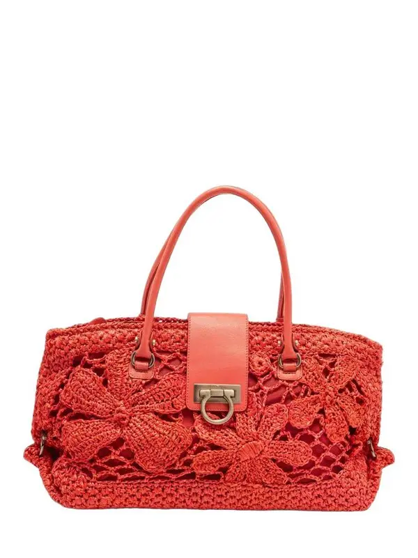 FERRAGAMO Gancini Woven Satchel Bag - Red