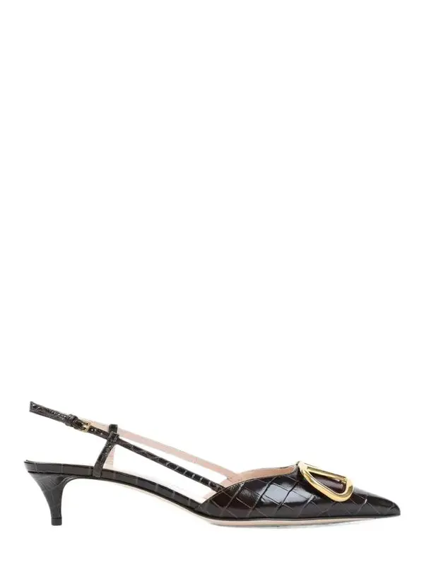 Valentino Garavani Vlogo Signature Crocodile-effect Leather Slingback Pumps - Brown