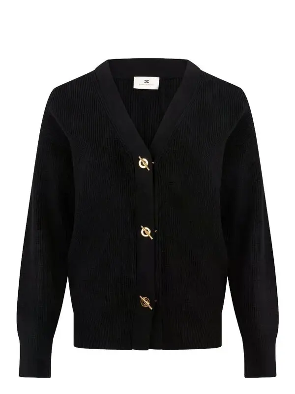 Elisabetta Franchi Ribbed Knit V-neck Cardigan - Black